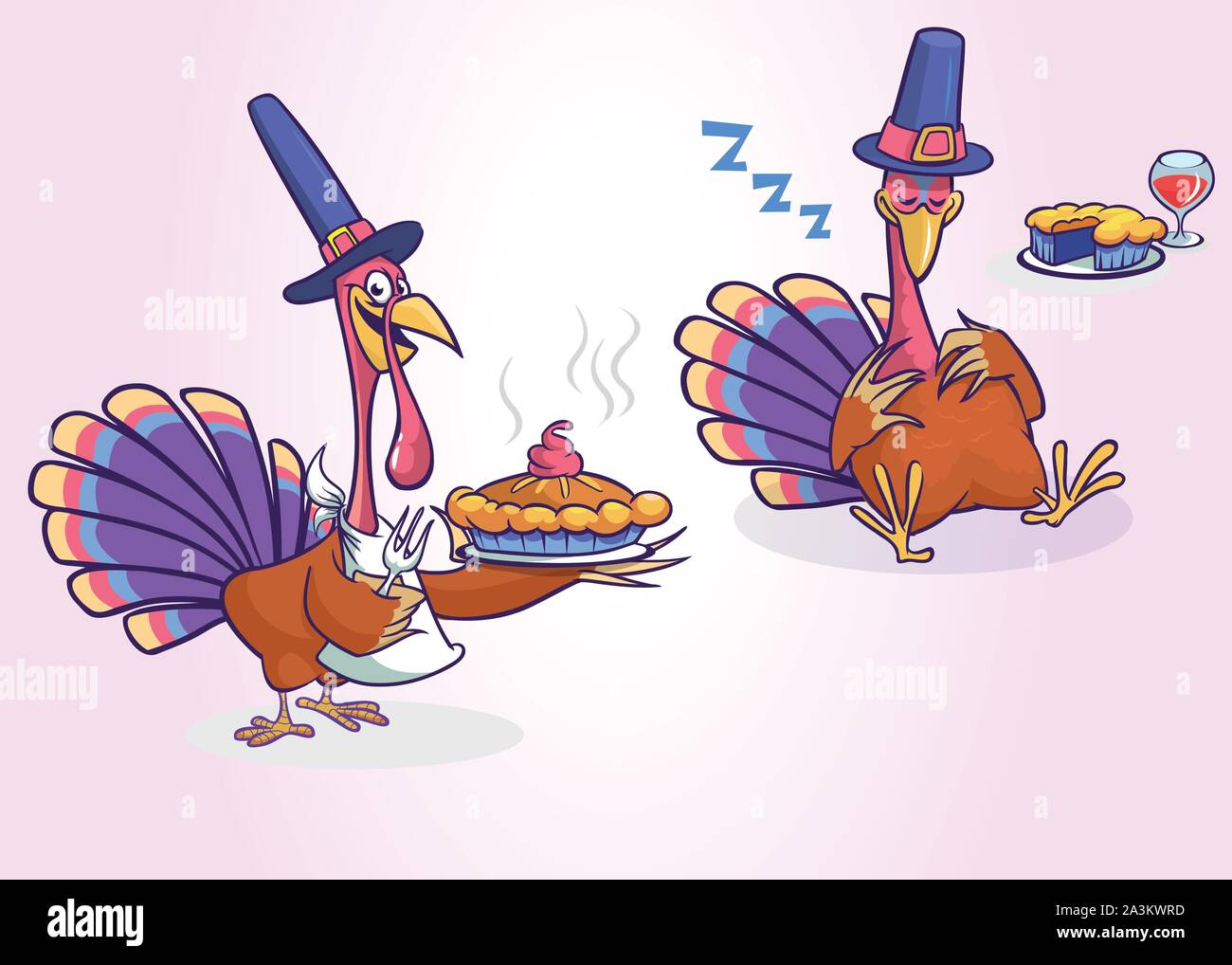 Cartoon set of two turkeys isolated. Vector turkey serving a meal with ...