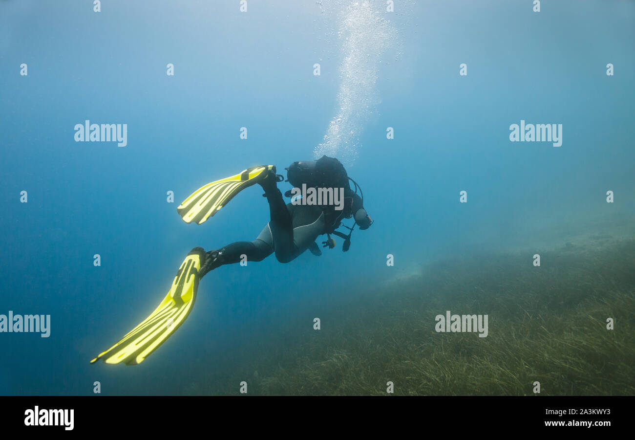 Underwater diving. Scuba diver underwater Stock Photo - Alamy