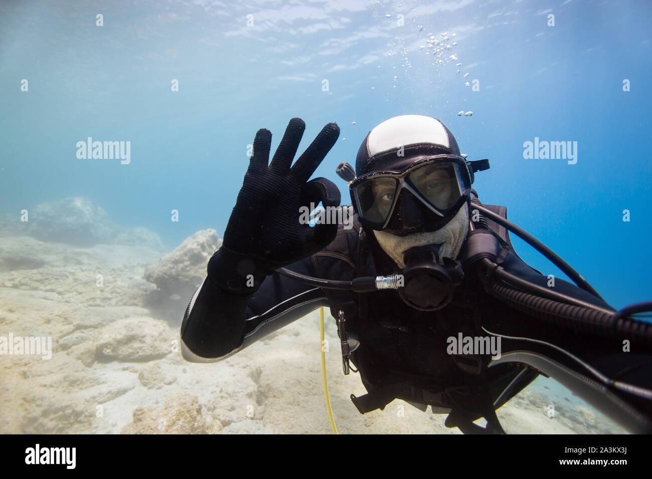 Scuba diver wink and shows okay sign underwater. Scuba diving Stock ...
