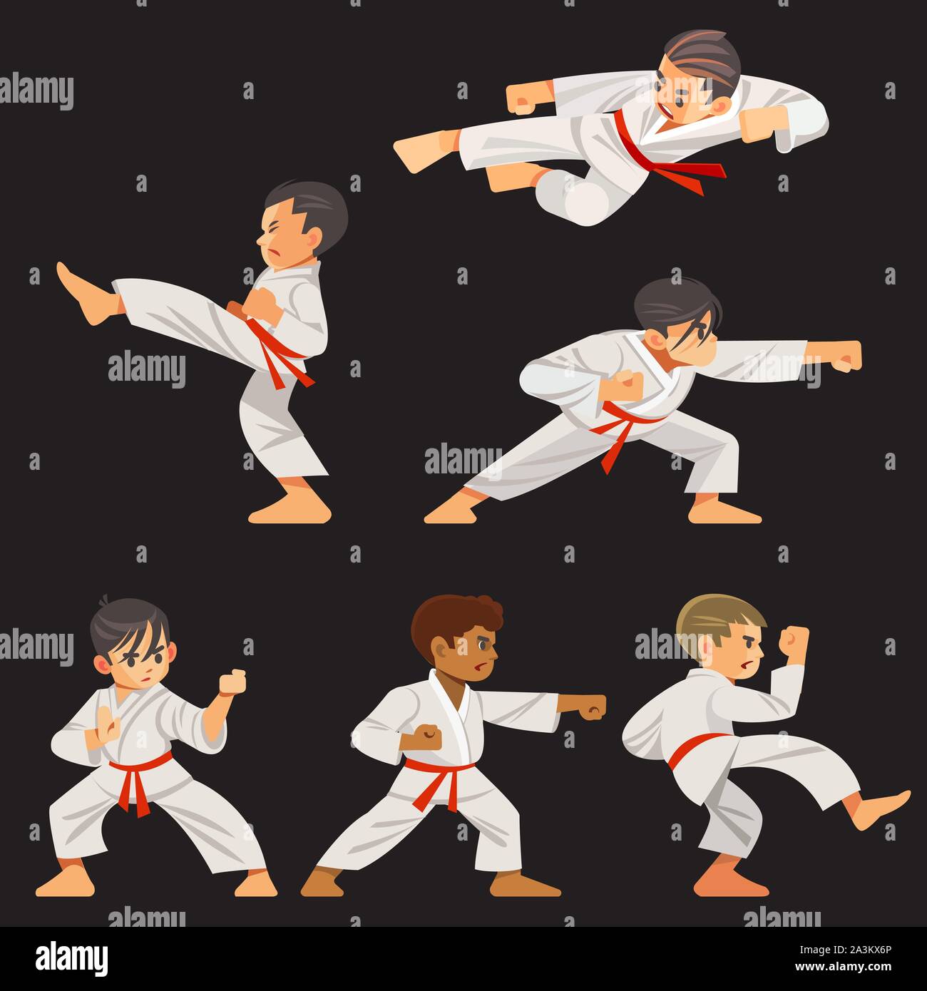 Set of karate boys characters in different positions. Character set ...