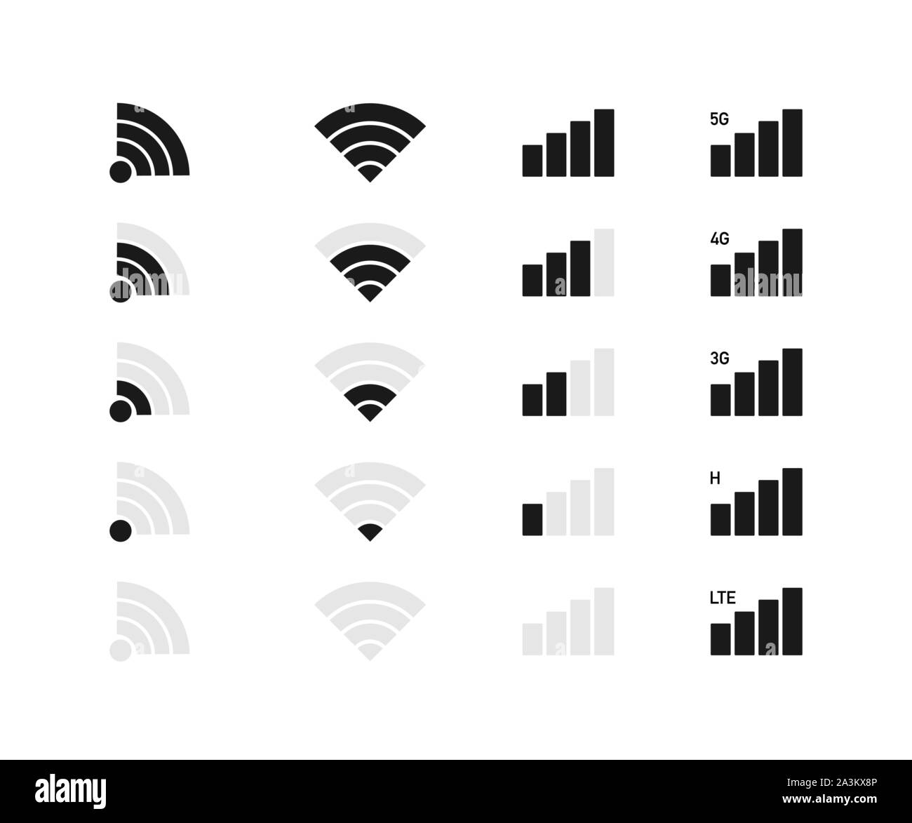 Set of vector wireless wifi icons. Mobile phone system icons. Vector ...