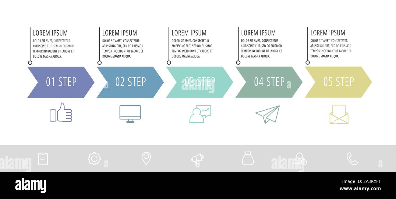 Vector infographic flat template arrows for five diagrams, graph, presentation. Business concept ...