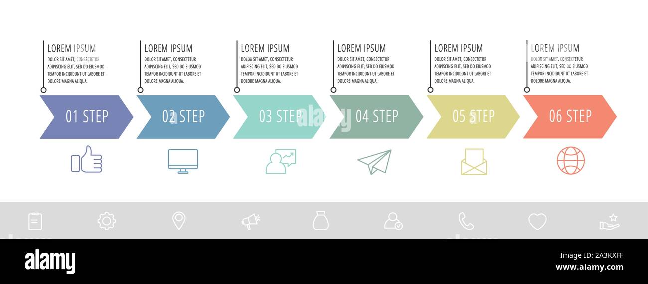Vector infographic flat template arrows for six diagrams, graph ...