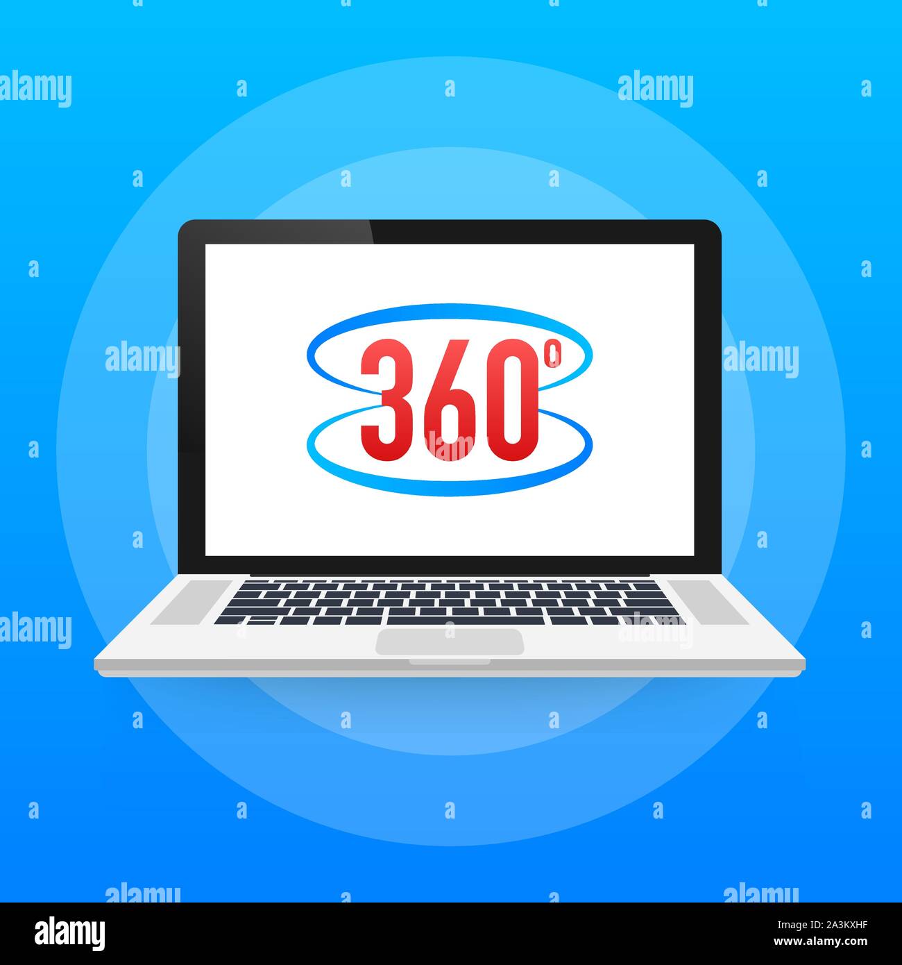 Laptop with 360 degrees angle icon sign on the screen and cursor hand ...
