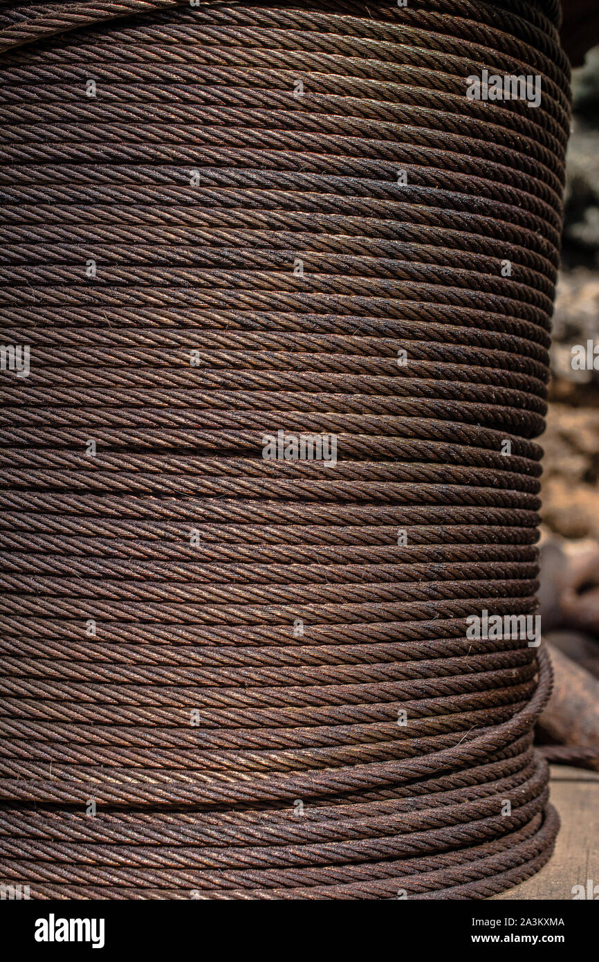 Metal wire roll close-up. Pattern of cables in view Stock Photo - Alamy