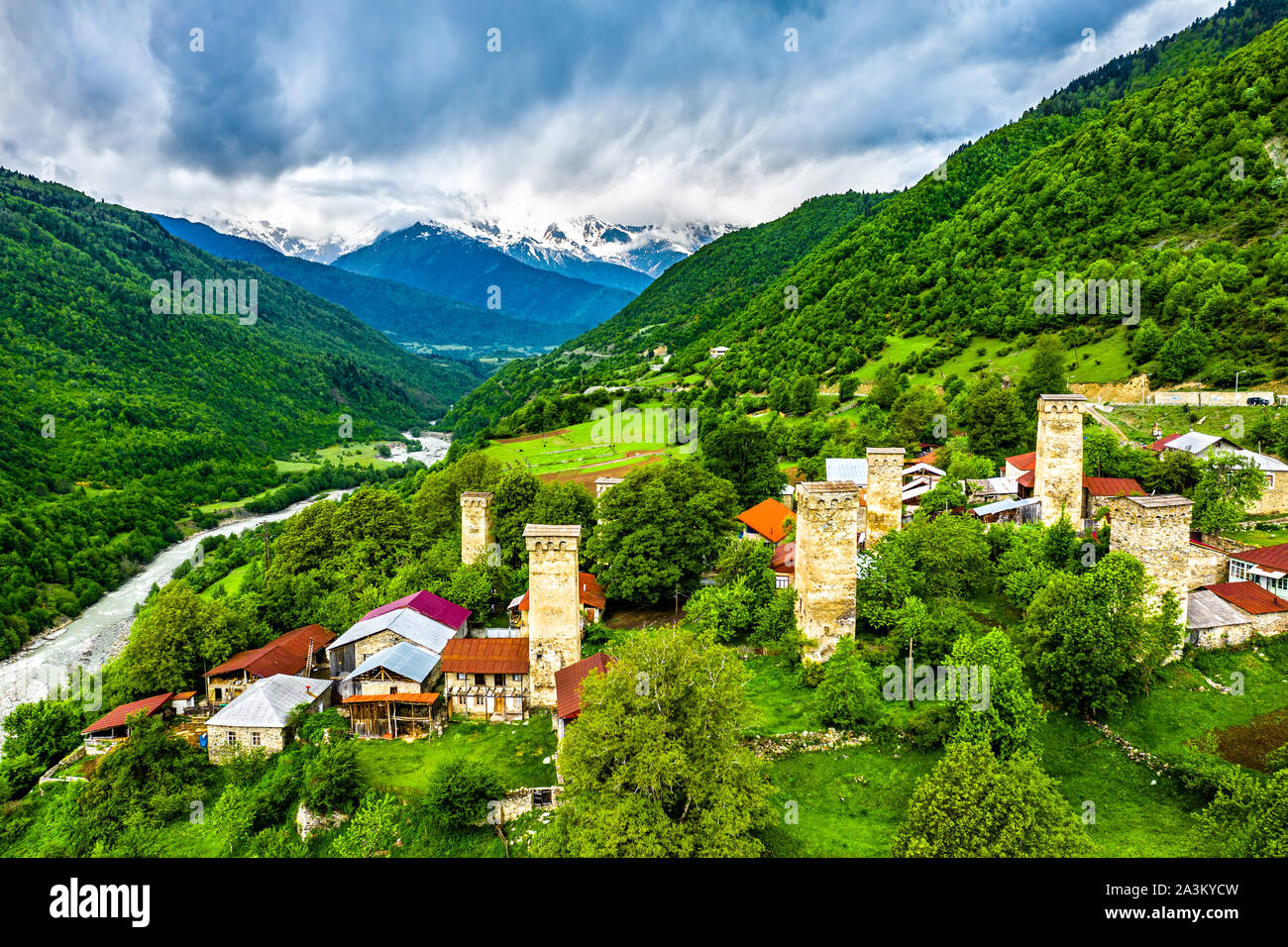 Mestia town in Upper Svaneti, Georgia Stock Photo - Alamy