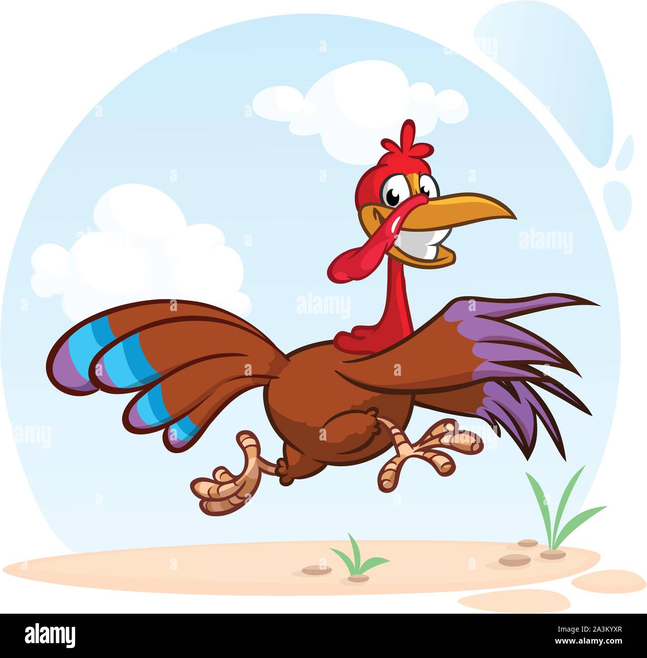 Screaming running cartoon turkey bird character. Vector illustration of ...