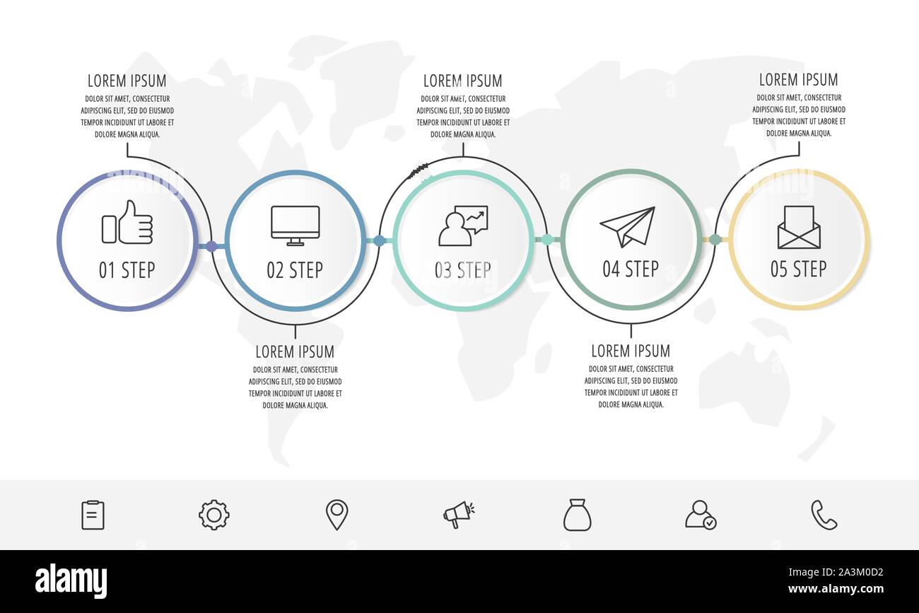 Modern vector infographic flat line template circles for five label ...