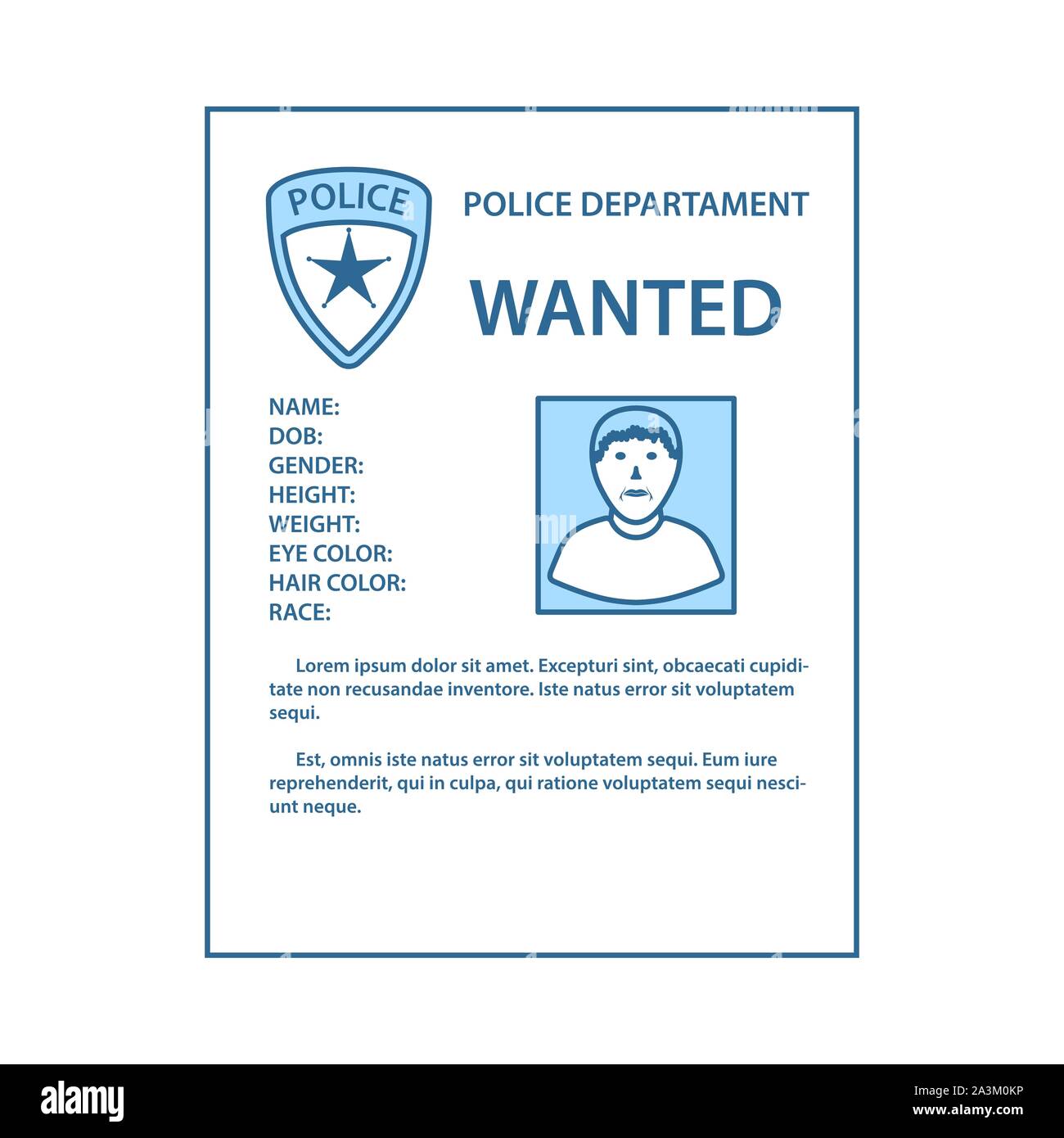 Wanted Poster Icon. Thin Line With Blue Fill Design. Vector ...