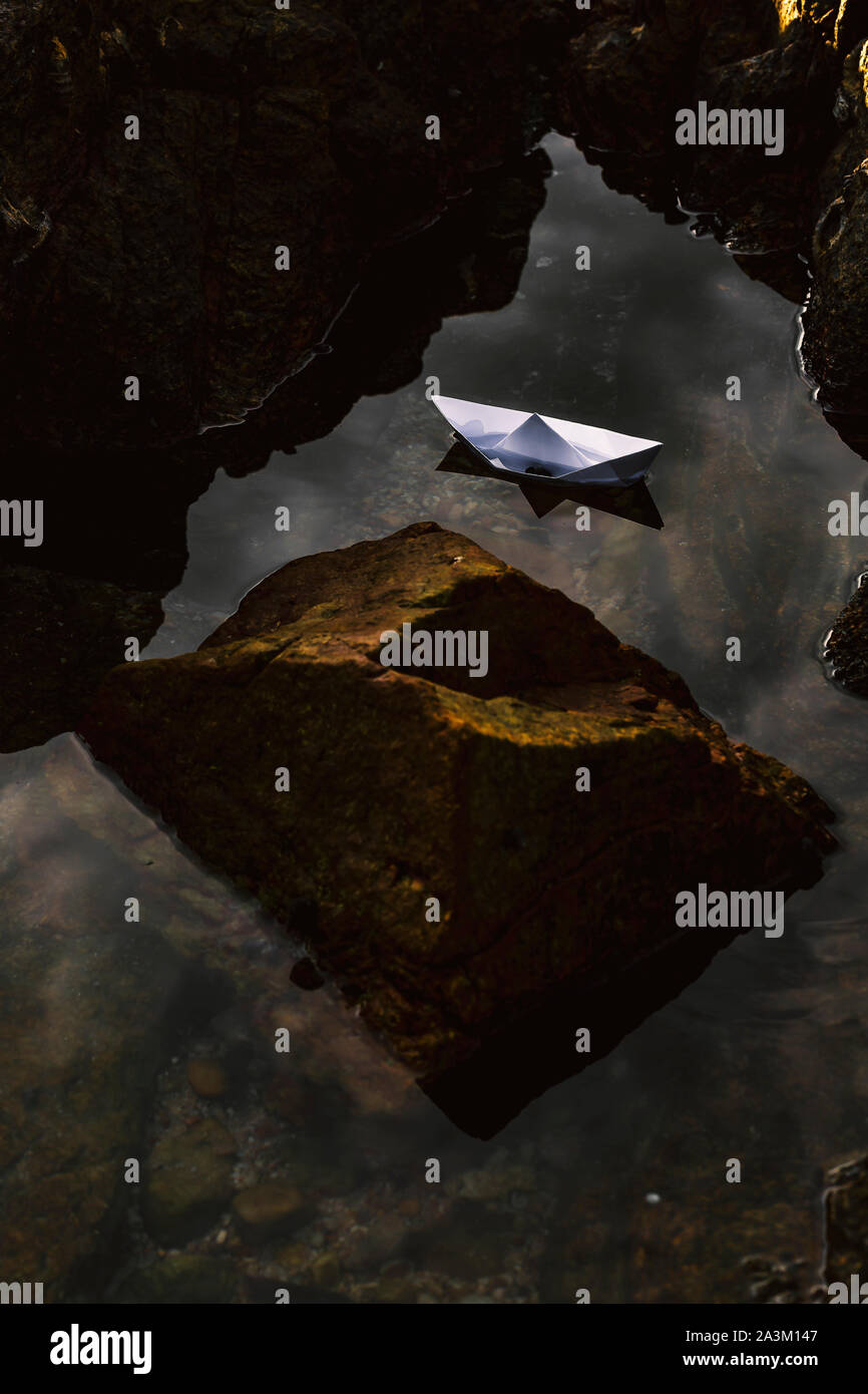 Boat paper sink in water, conceptual of sad emotion in the day Stock ...