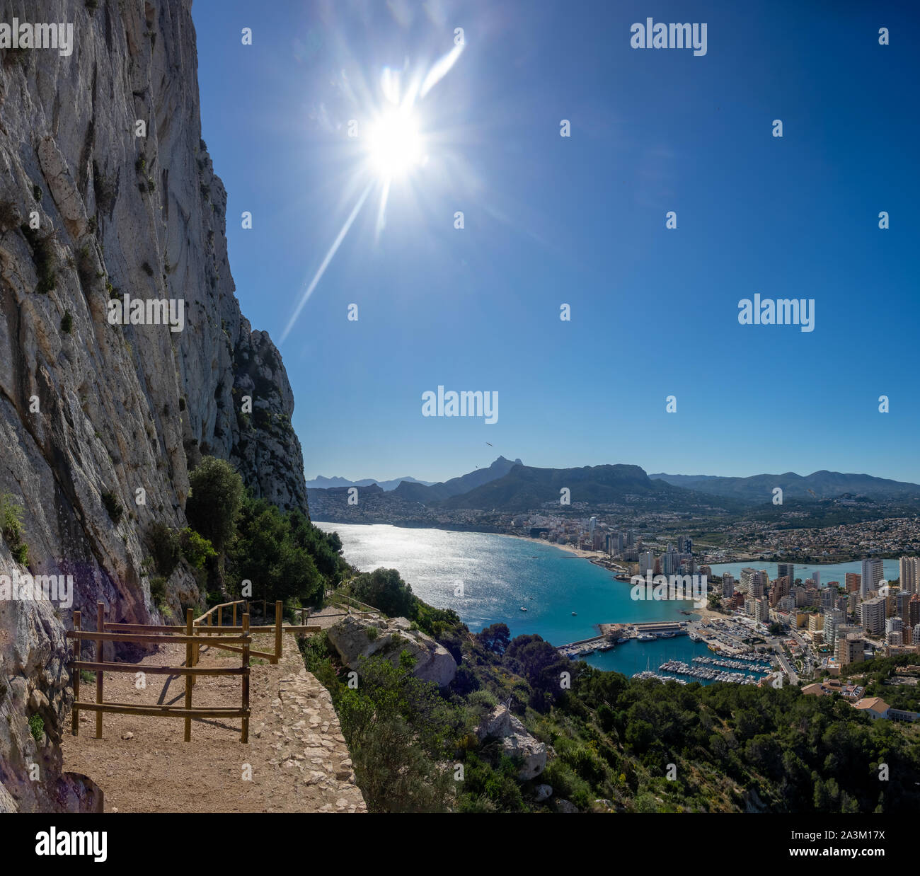 Beaches of Calpe and natural park of Penyal d'Ifac in Spain Stock Photo ...
