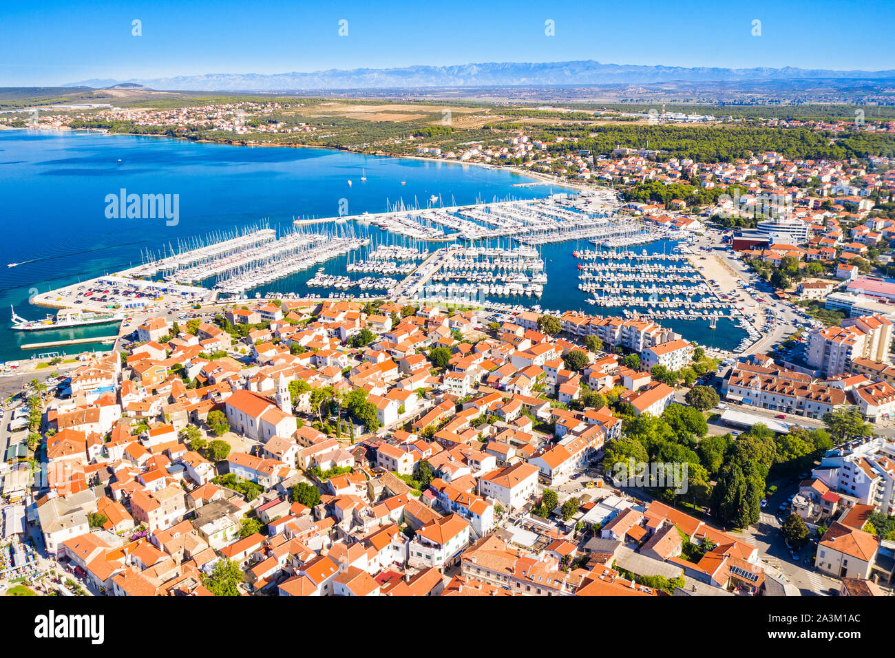 Croatia, town of Biograd na Moru, aerial view of marina and historic ...