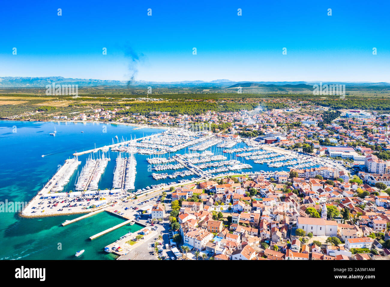 Croatia, town of Biograd na Moru, aerial view of marina and historic ...