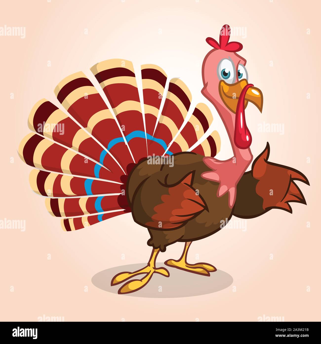 Cartoon illustration of a happy cute thanksgiving turkey character ...