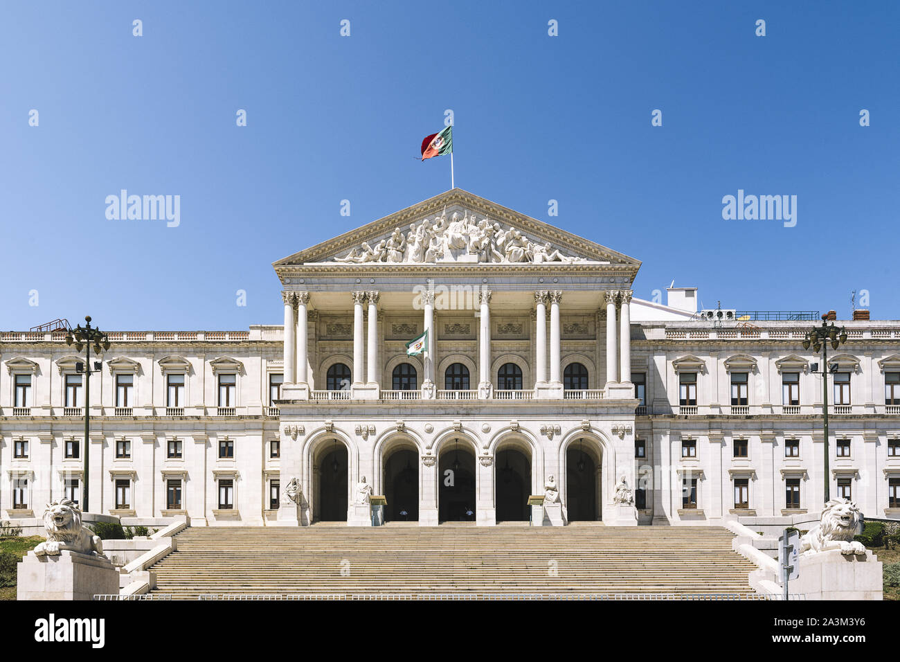 View of the monumental portuguese Parliament (Sao Bento Palace ...