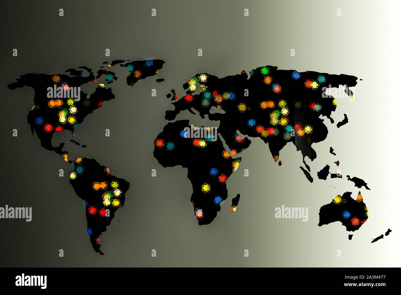 Roughly outlined world map with lights on gray background Stock Photo ...