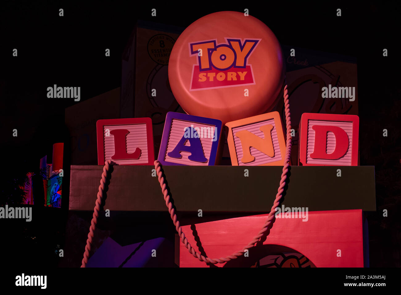 Orlando, Florida. September 27, 2019. Toy Story Land sign at night at ...
