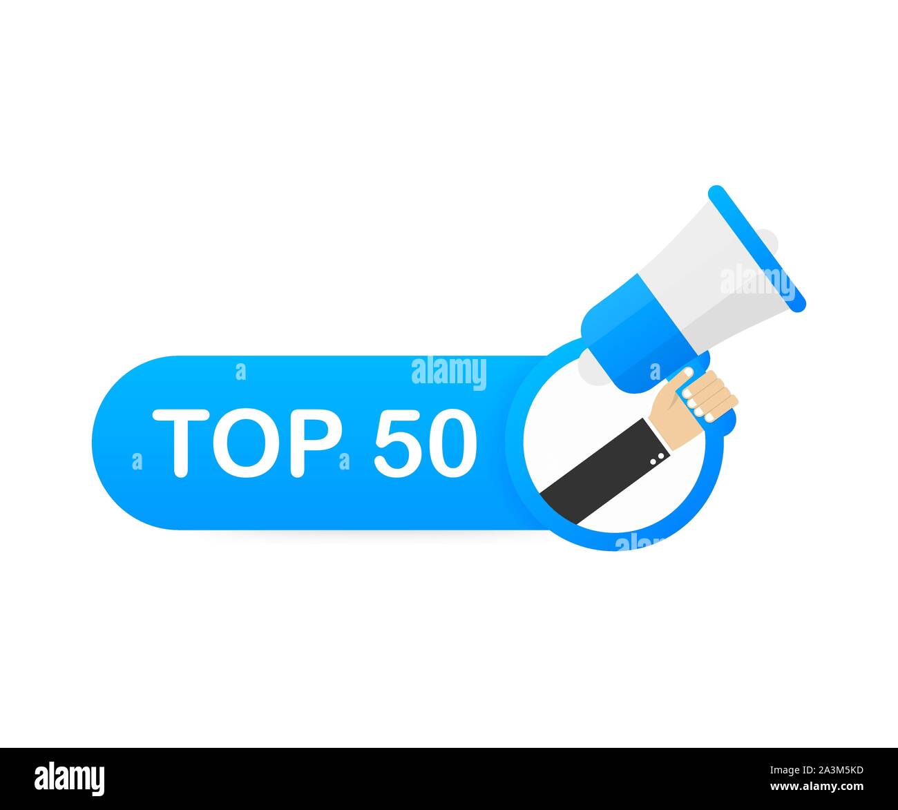 Megaphone Hand, business concept with text Top 50. Vector illustration ...