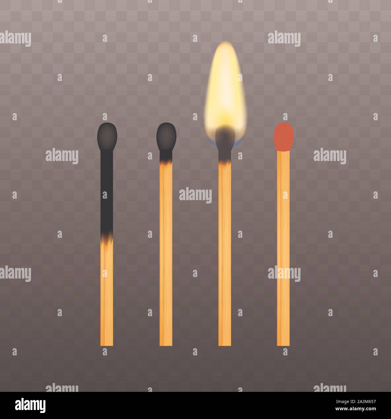 Realistic Burning Match on Transparency Grid Background. Vector stock ...