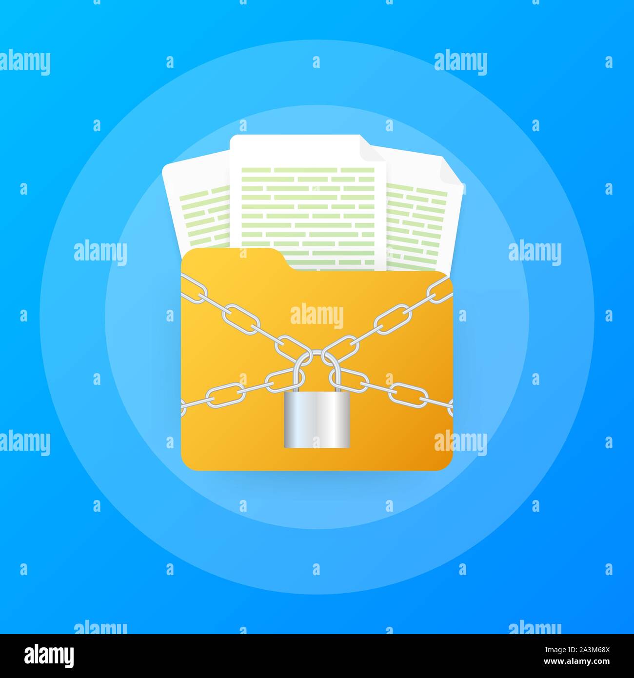 Flat illustration of security center. Lock with chain around laptop ...