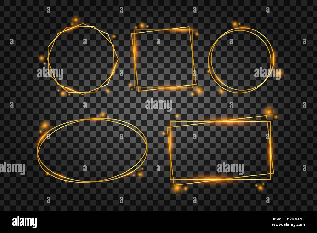 Vector golden frame with lights effects. Rectangle banner. Glowing ...