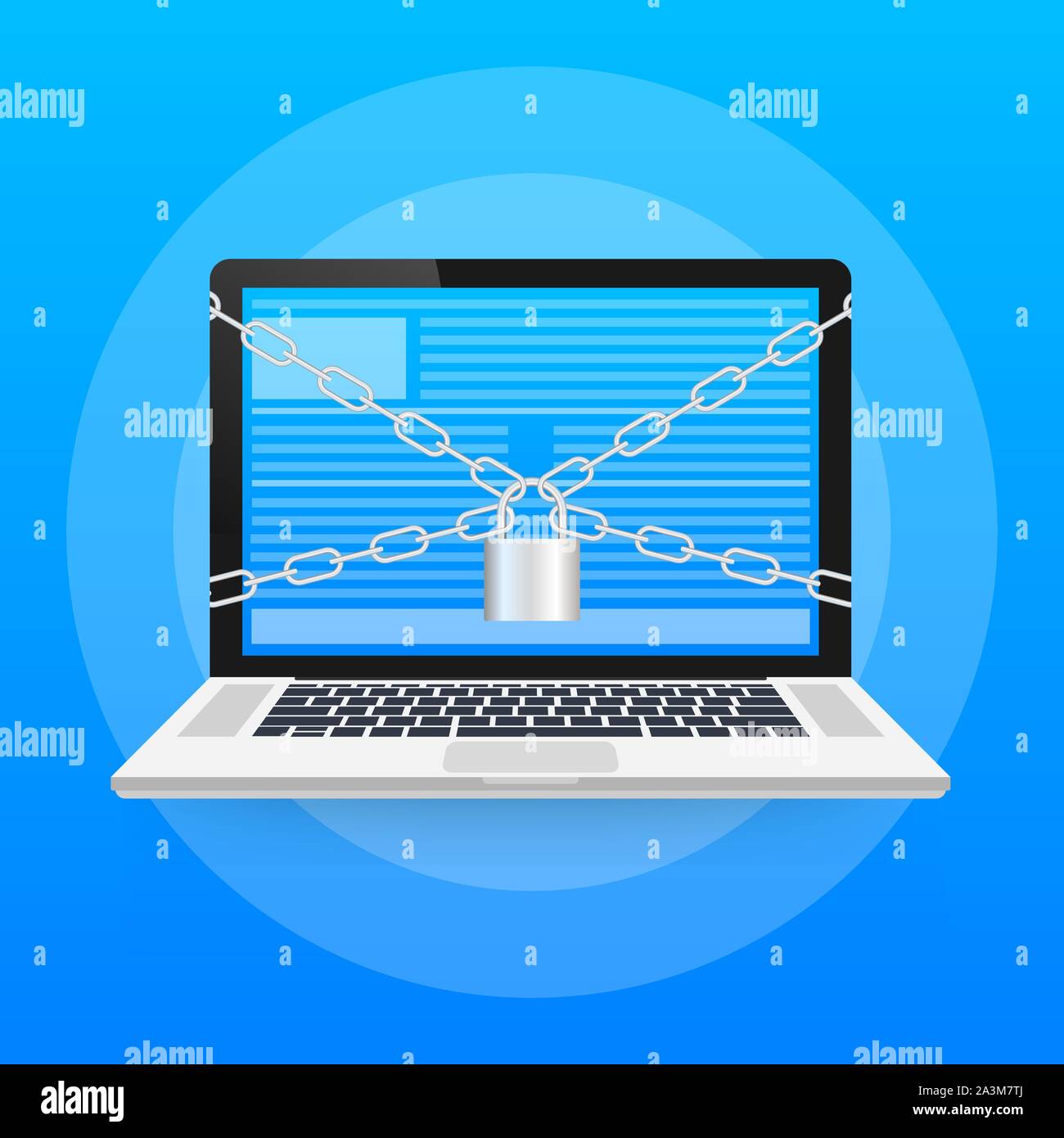 Flat illustration of security center. Lock with chain around laptop ...