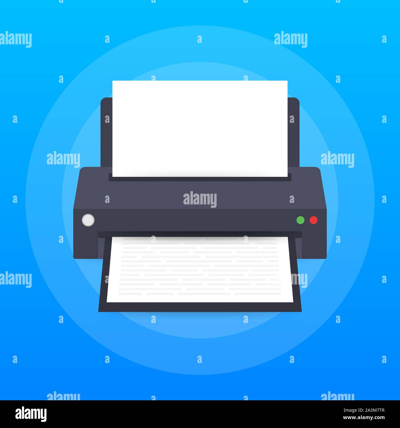 Flat printer icon. printer with paper a4 sheet and printed text ...