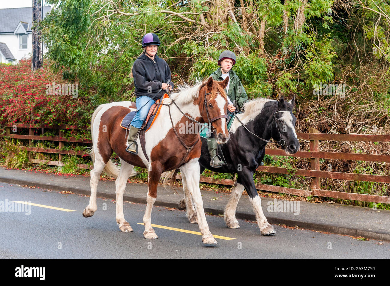Schull, West Cork, Ireland. 9th Oct, 21019. Two horse riders take the ...