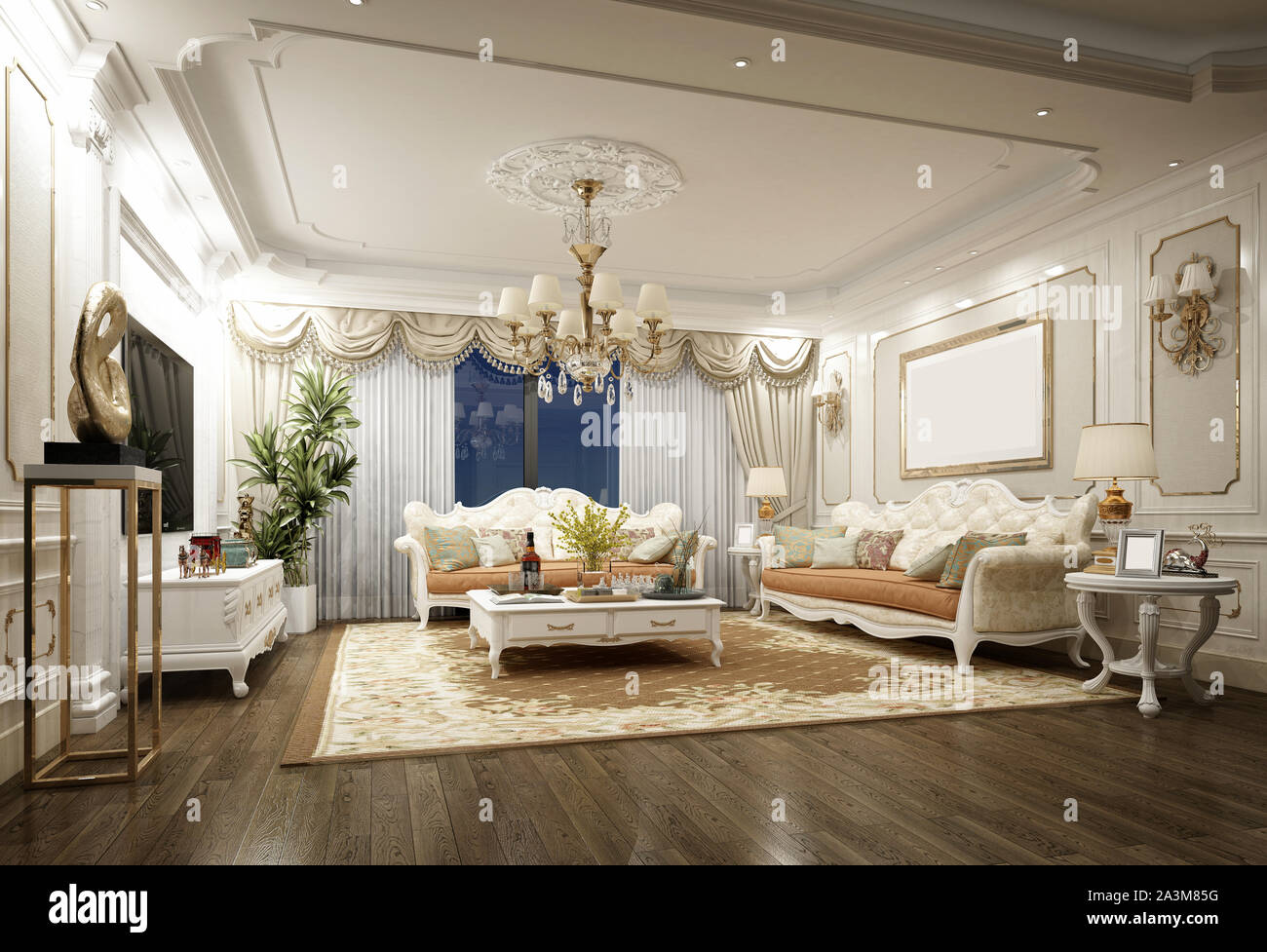 3d render of neo classic living room Stock Photo - Alamy