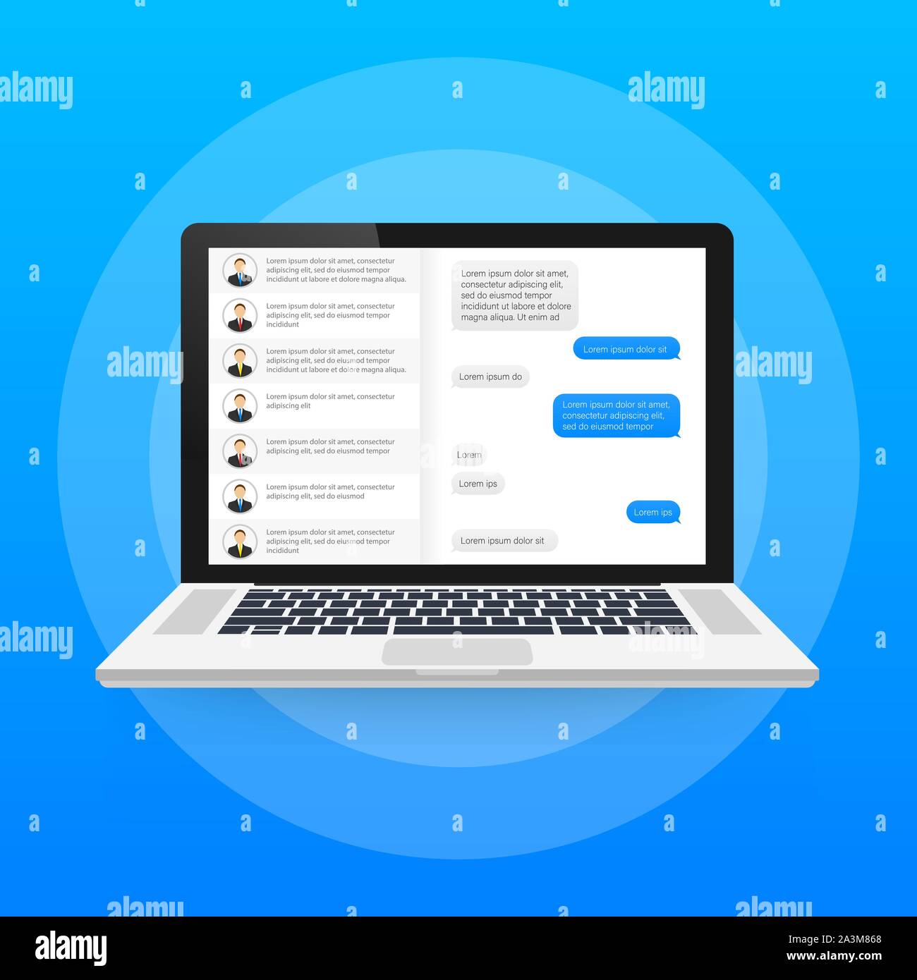 Social network concept. Blank template. Laptop with messenger ...