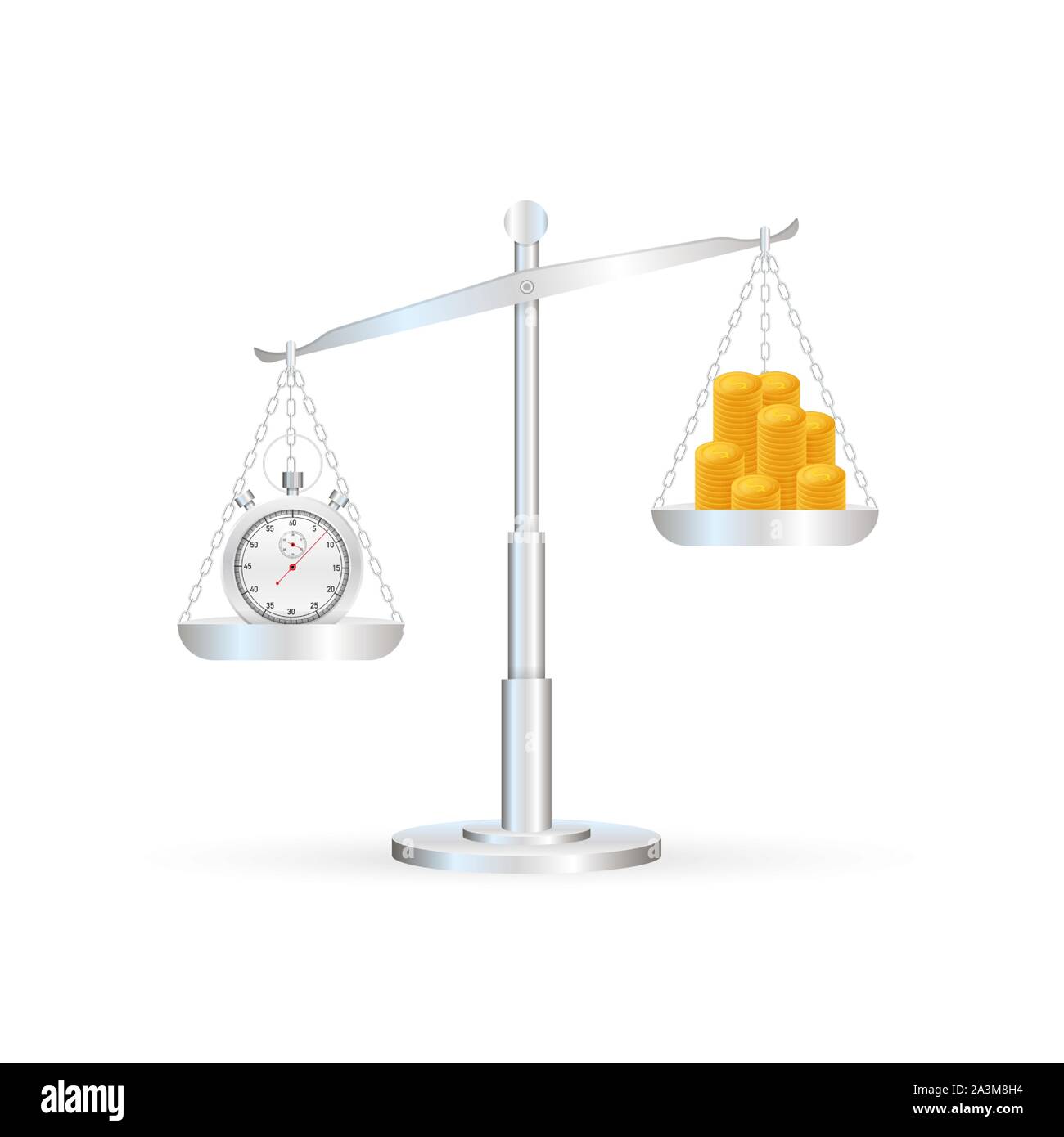 Time is money on scales icon. Money and time balance on scale. Vector ...