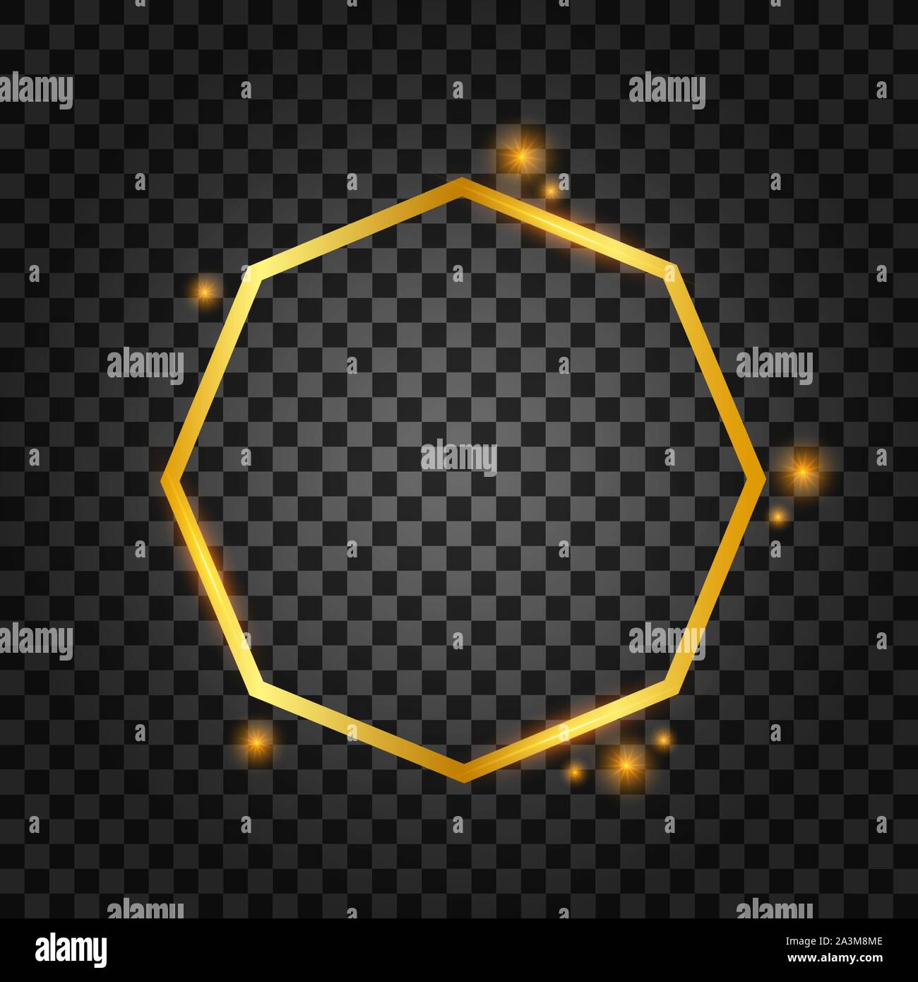 Vector golden frame with lights effects. Rectangle banner. Glowing ...