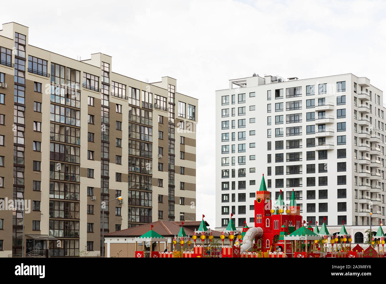 Two high buildings (blocks of flats) standing by each other Stock Photo ...