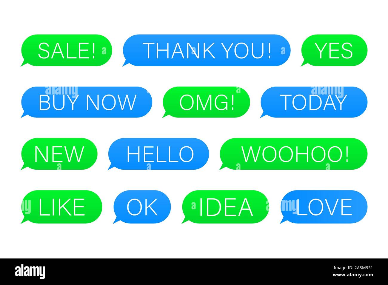 Set of SMS bubbles messages with dialog words. Vector illustration ...