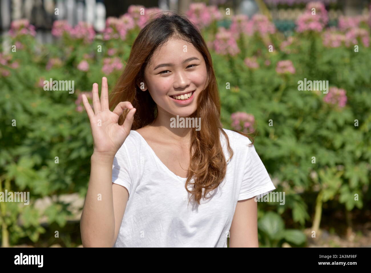 Woman And Okay Sign Stock Photo - Alamy