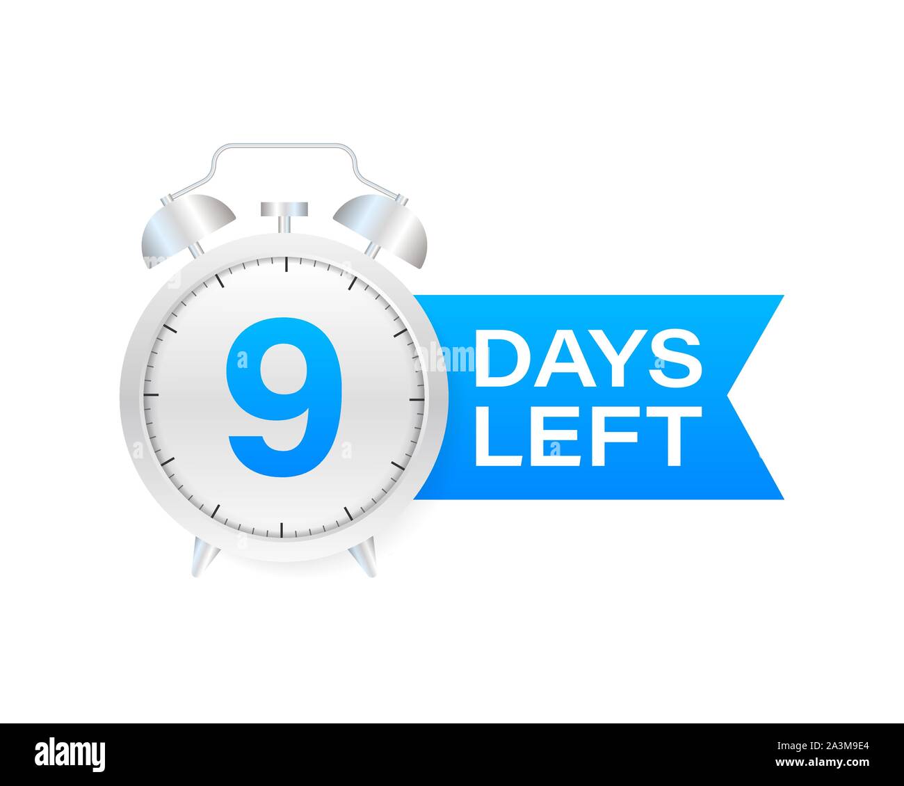 9 days left on allarm clock on white background. Vector illustration ...