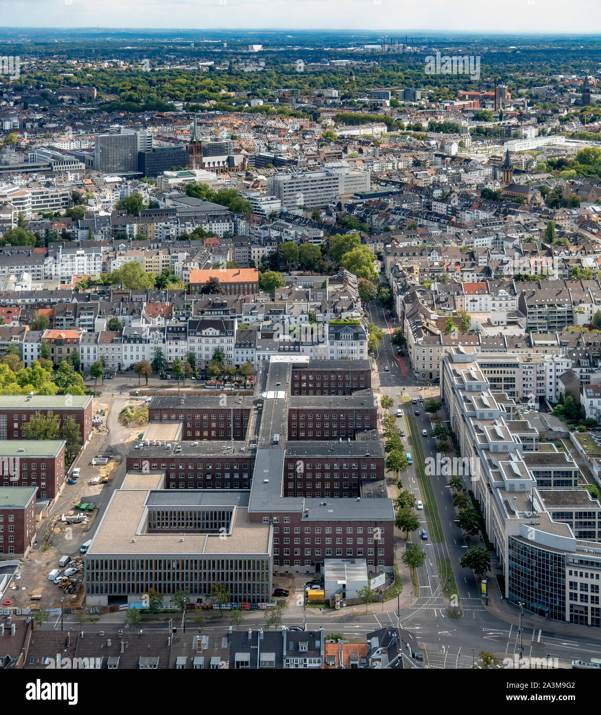 Looking down over Dusseldorf from the Rhein Tower (Rheinturm) TV tower ...