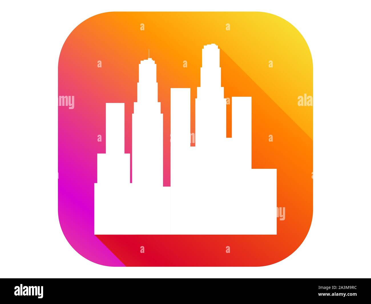 City flat icon with long shadow on gradient background. Skyscrapers ...