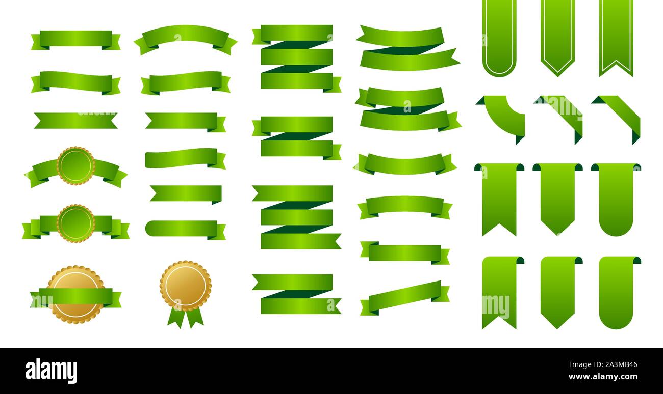 Green ribbons banners. Set of ribbons. Vector illustration Stock Vector ...