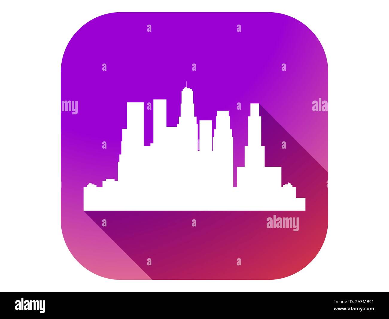 City flat icon with long shadow on gradient background. Skyscrapers ...