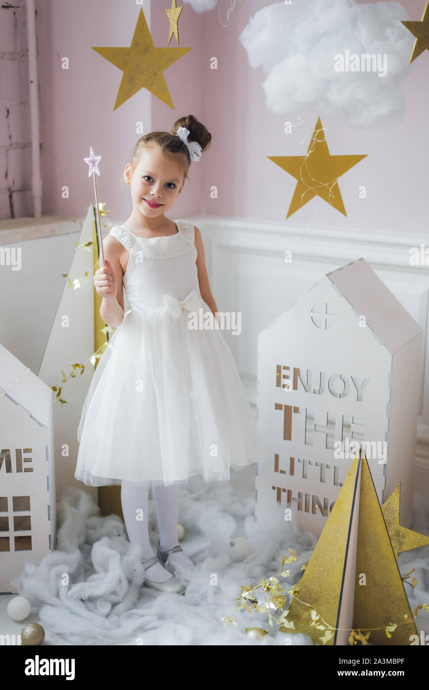 Dreams about being princess comes true. Fairy girl with magic stick on ...