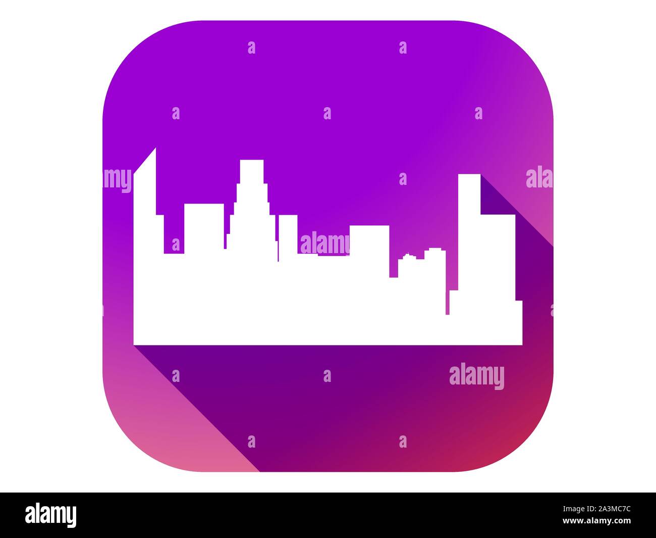 City flat icon with long shadow on gradient background. Skyscrapers ...