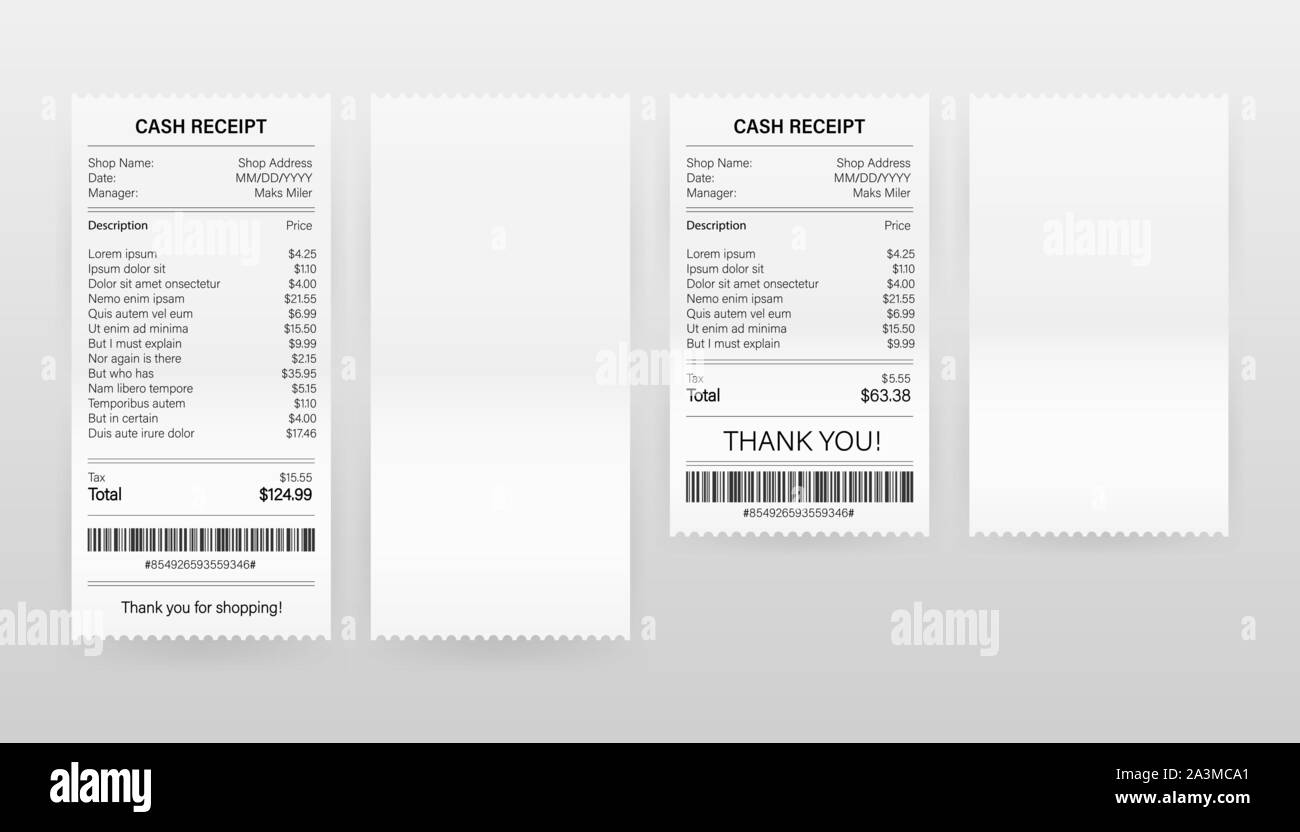Receipts vector illustration of realistic payment paper bills for cash ...