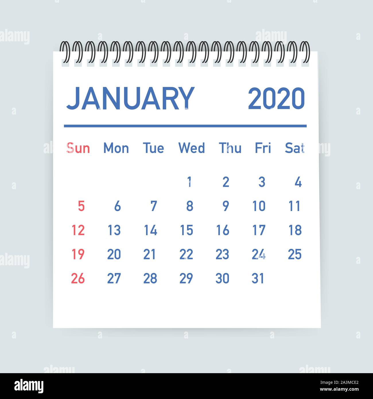 January 2020 Calendar Leaf. Calendar 2020 in flat style. Vector ...