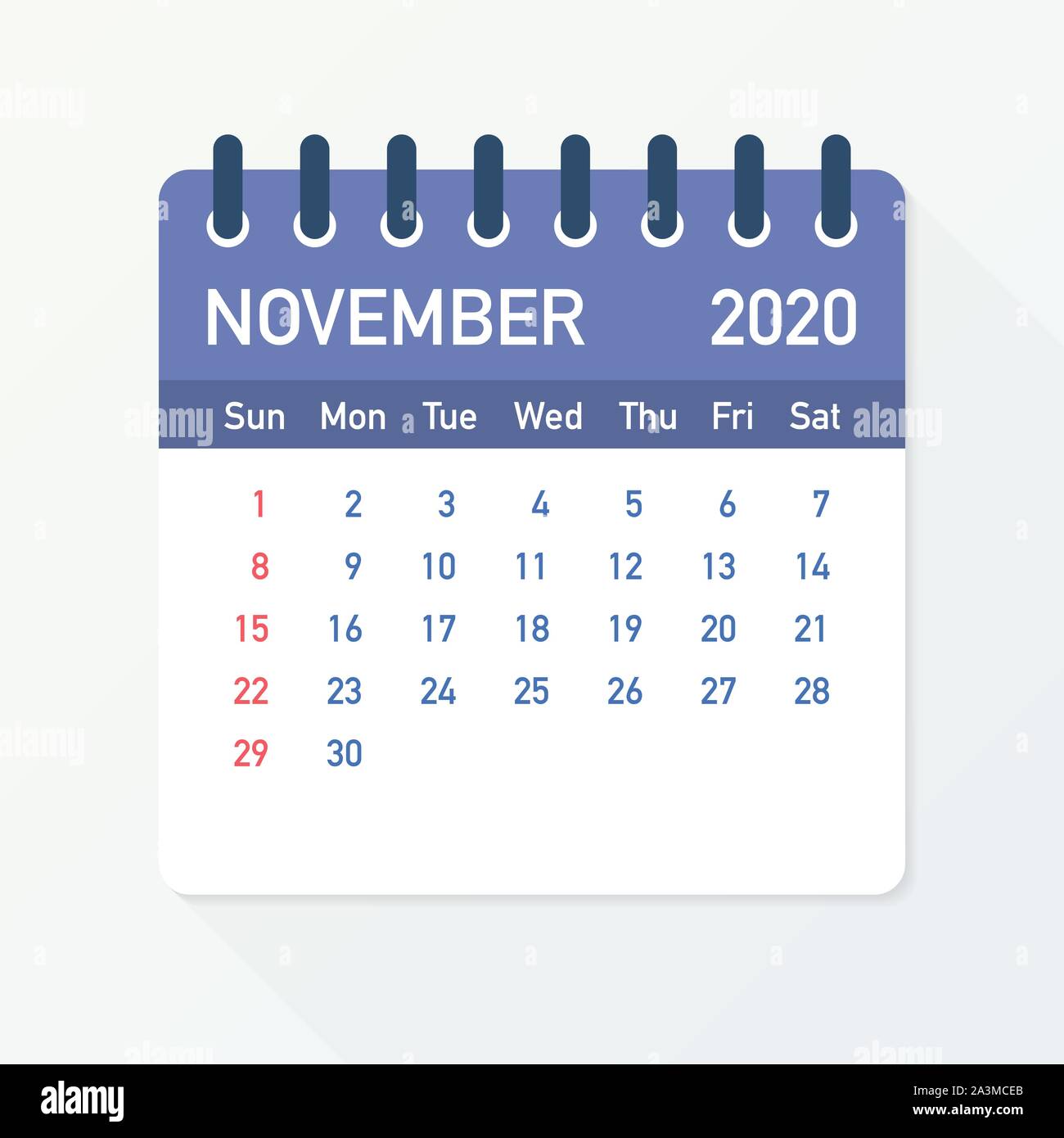 November 2020 Calendar Leaf. Calendar 2020 in flat style. Vector ...