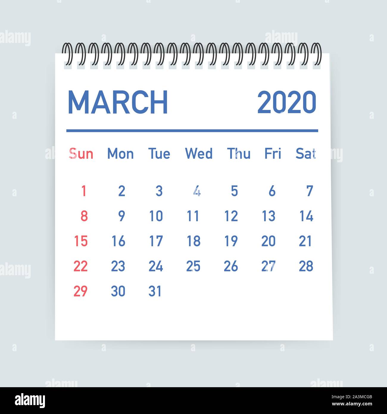 March 2020 Calendar Leaf. Calendar 2020 in flat style. Vector ...