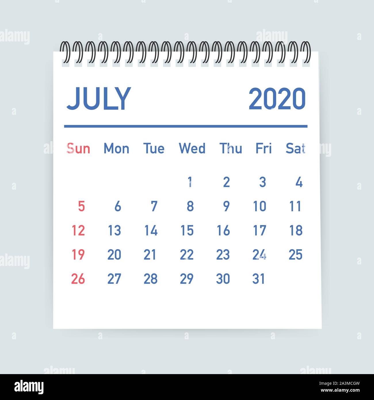 July 2020 Calendar Leaf. Calendar 2020 in flat style. Vector ...