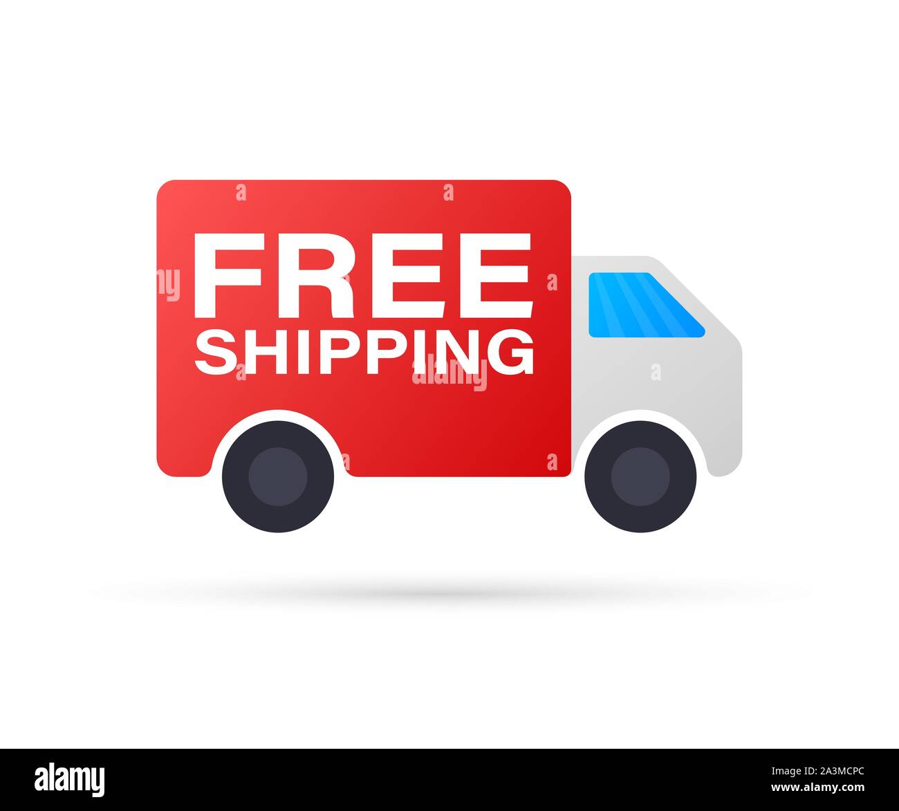 Free shipping concept. Delivery truck transporting a cardboard package ...