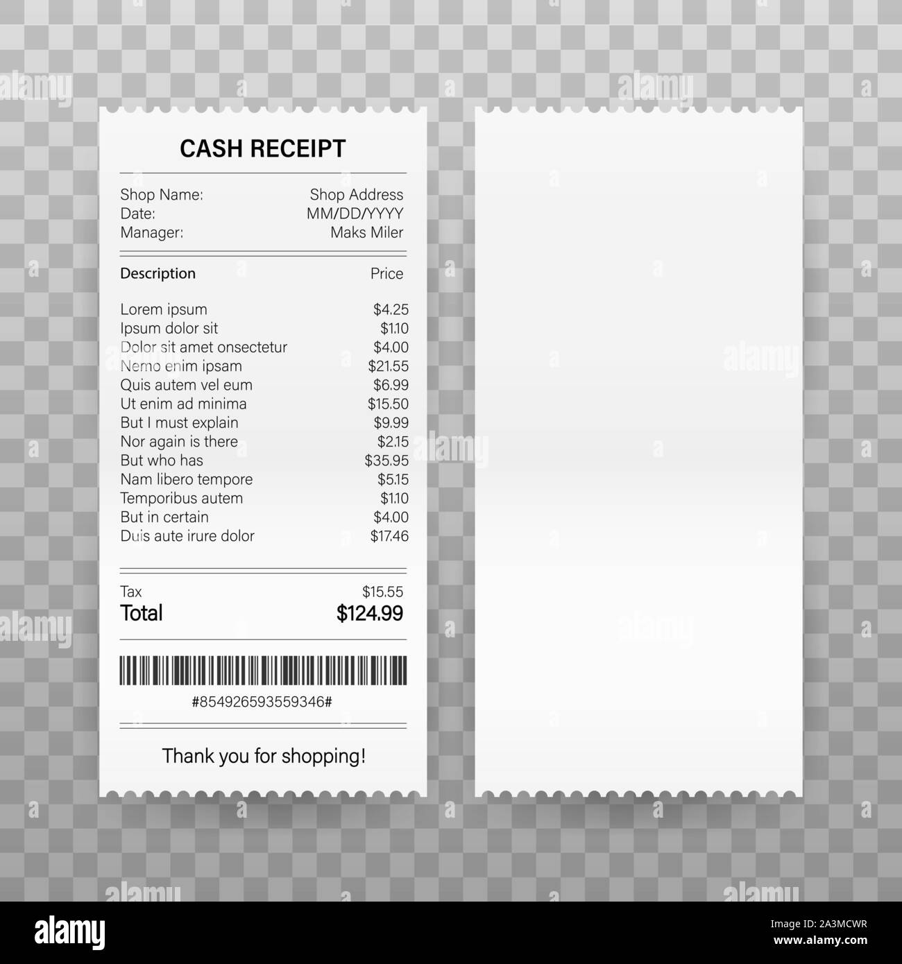 Receipts vector illustration of realistic payment paper bills for cash ...