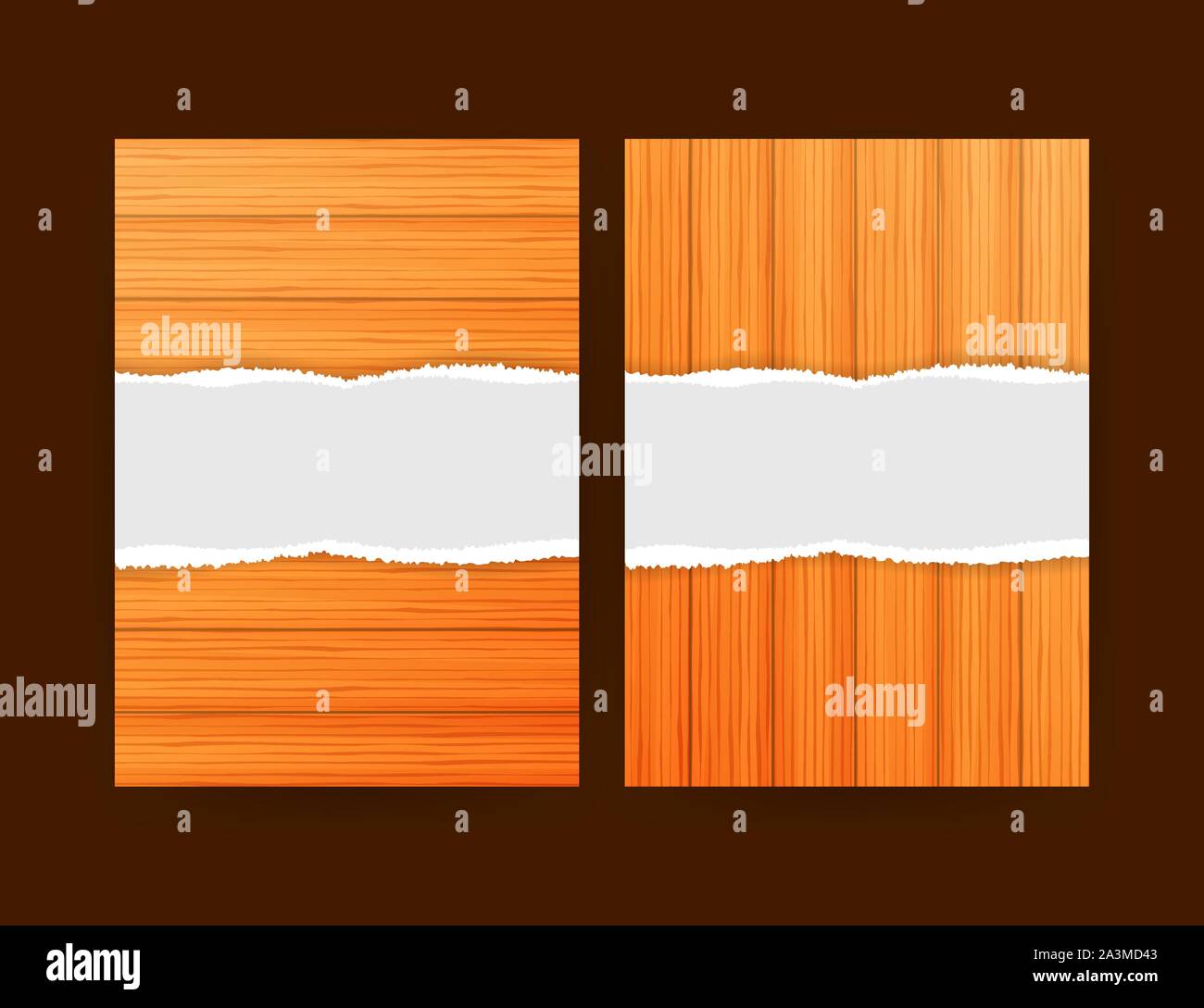 Ripped paper on texture of wood background, Business brochure flyer ...